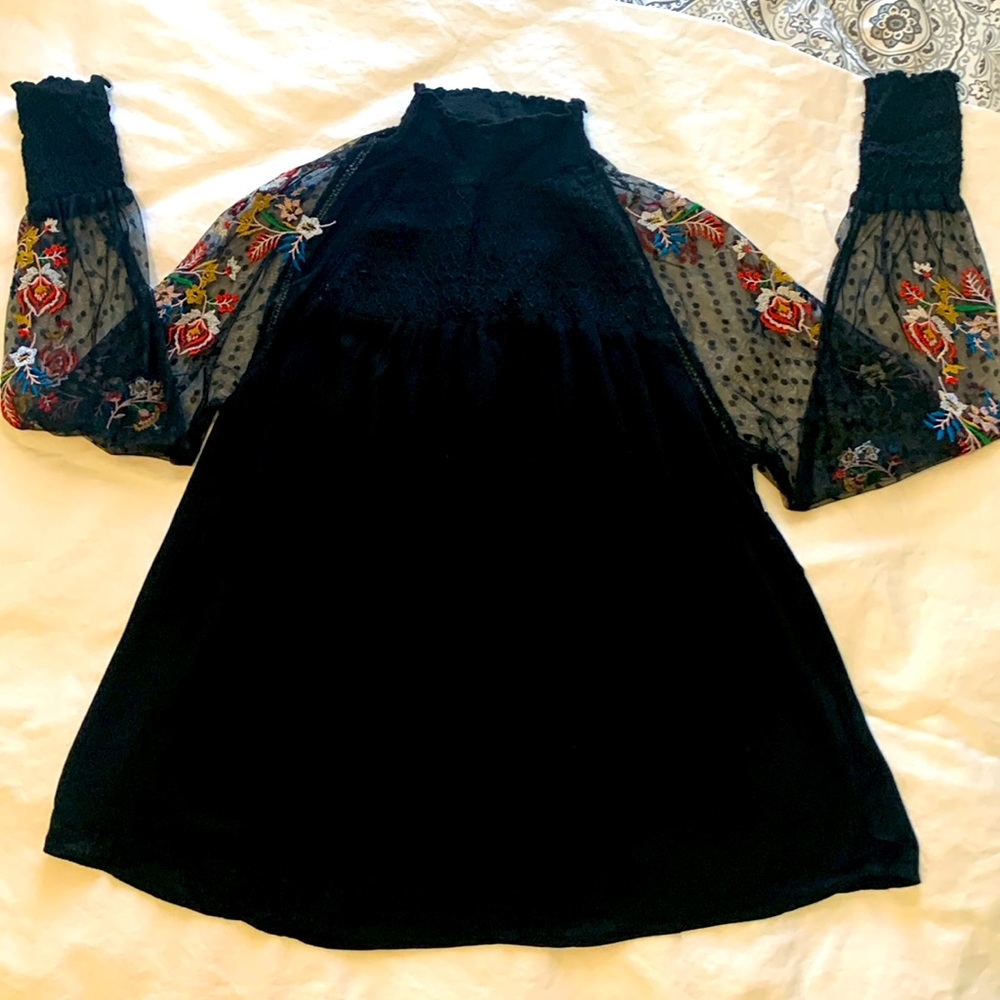 Ban Jara Rayon A-Line Black Top With Mesh Embroidered… - Gem